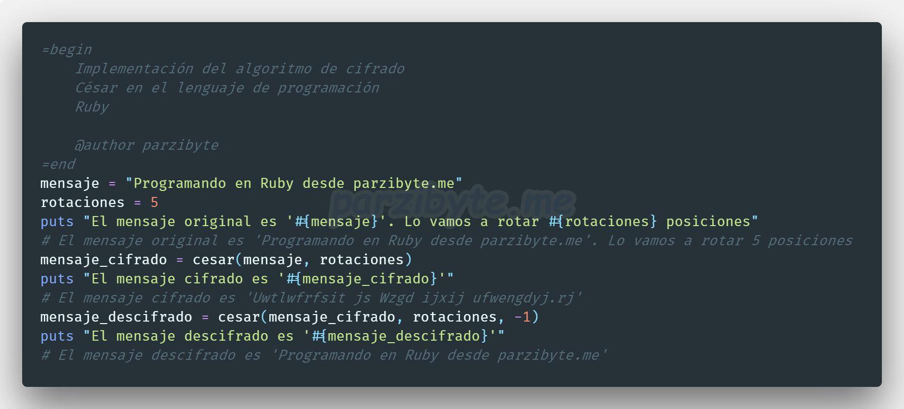 Algoritmo de cifrado César en Ruby | Parzibyte