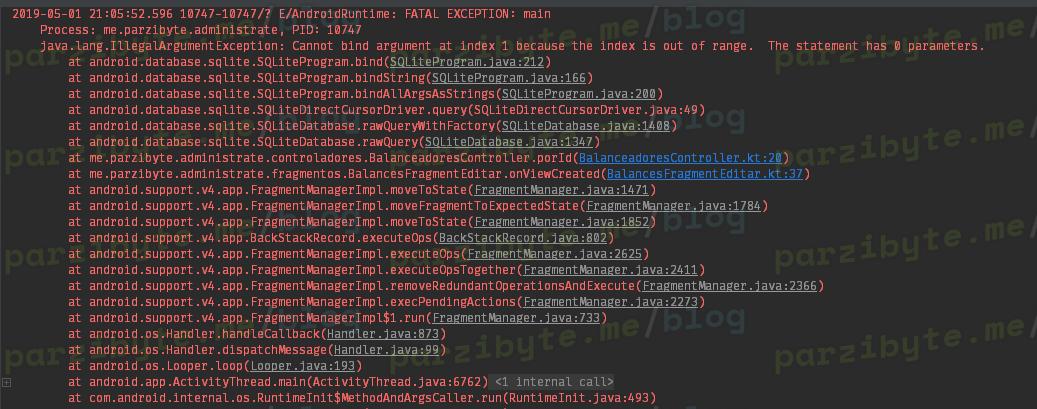 Android - Cannot bind argument at index 1 because the index is out of ...