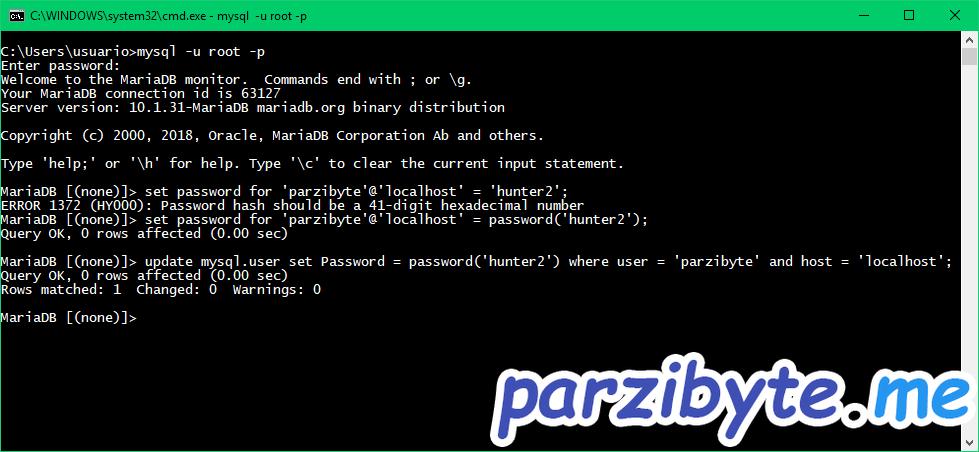 Cambiar contraseña de usuario de MySQL | Parzibyte