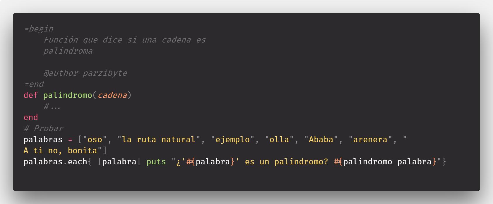 Comprobar si es un palíndromo en Ruby | Parzibyte