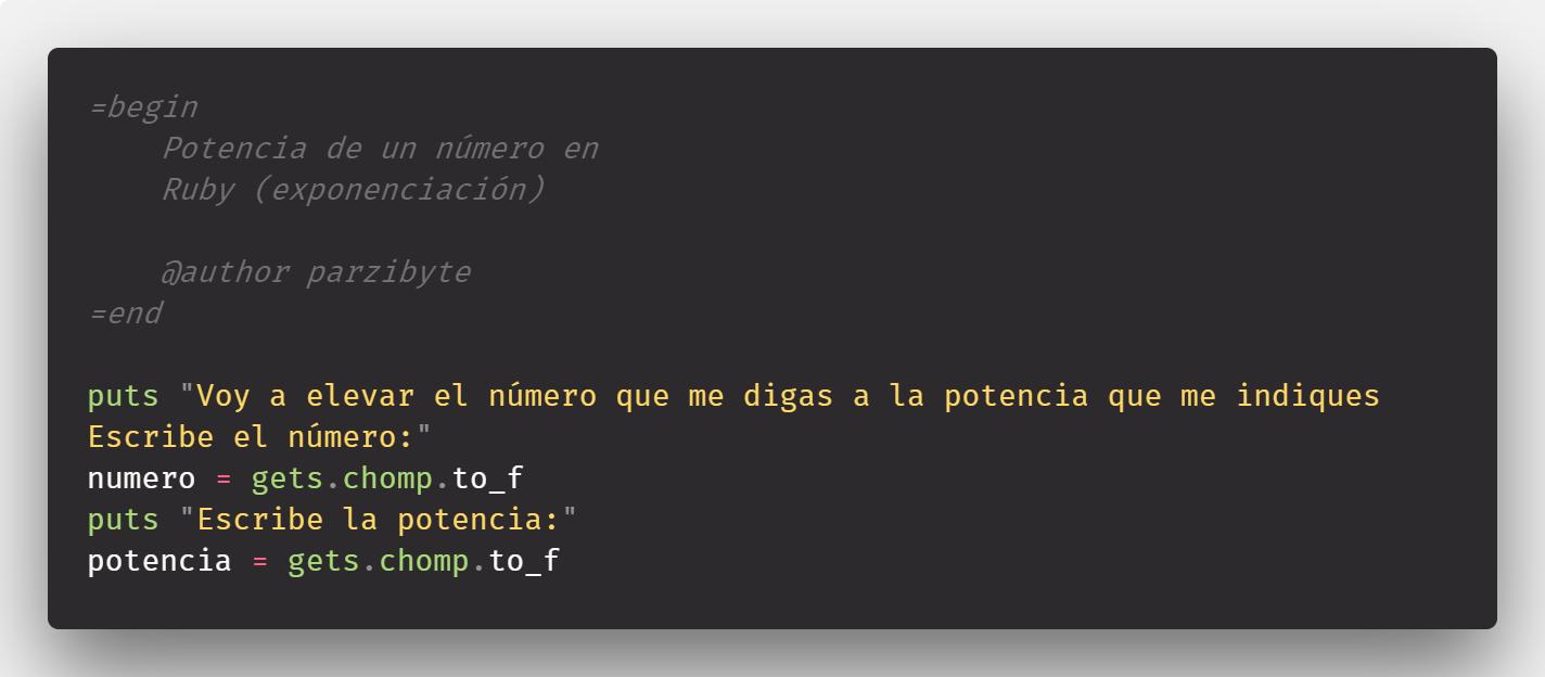 Elevar números a una potencia con Ruby (exponenciación) | Parzibyte