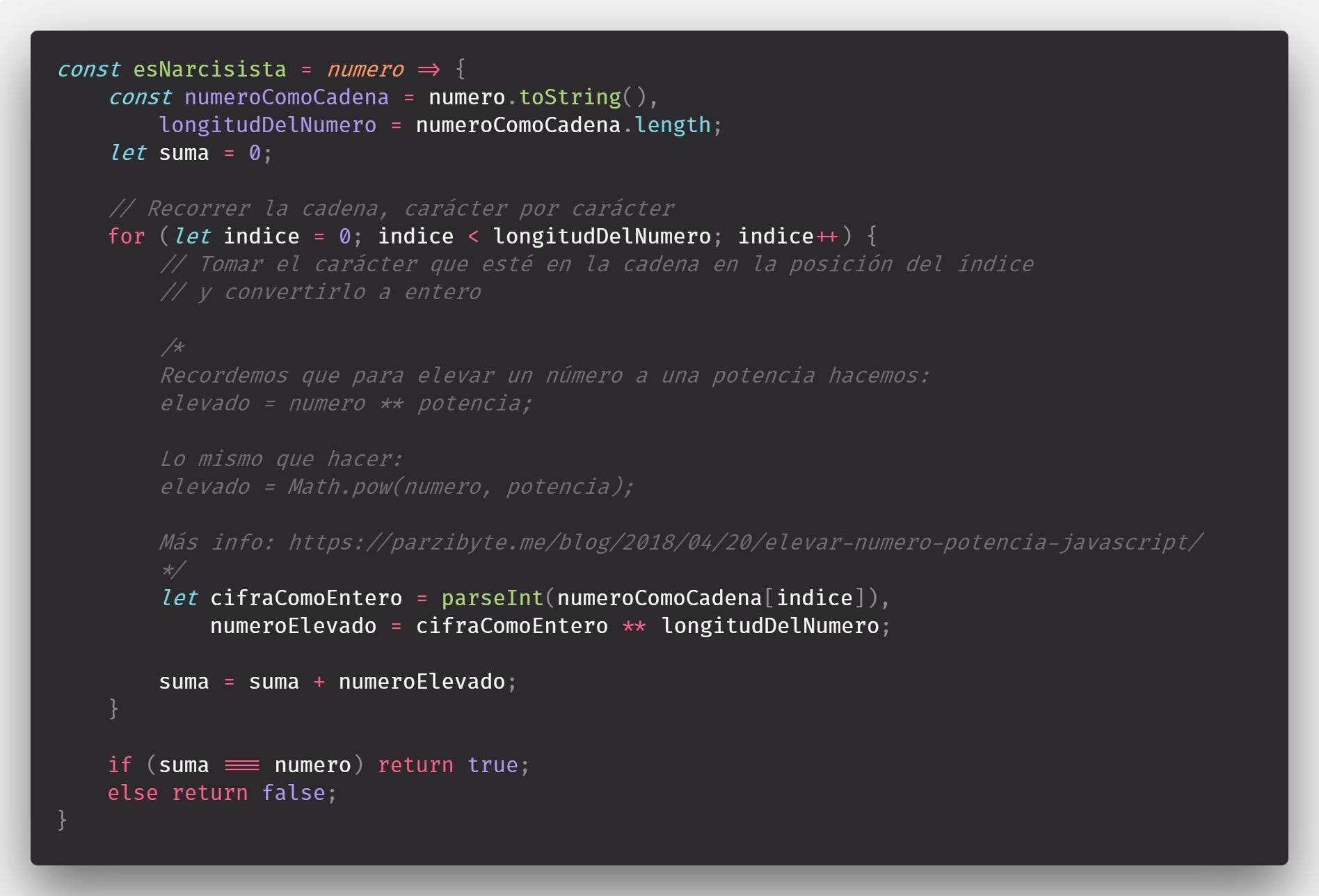 JavaScript: saber si es número narcisista | Parzibyte