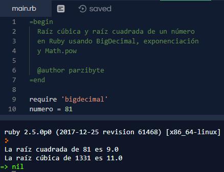 Raíz cuadrada y raíz cúbica en Ruby | Parzibyte
