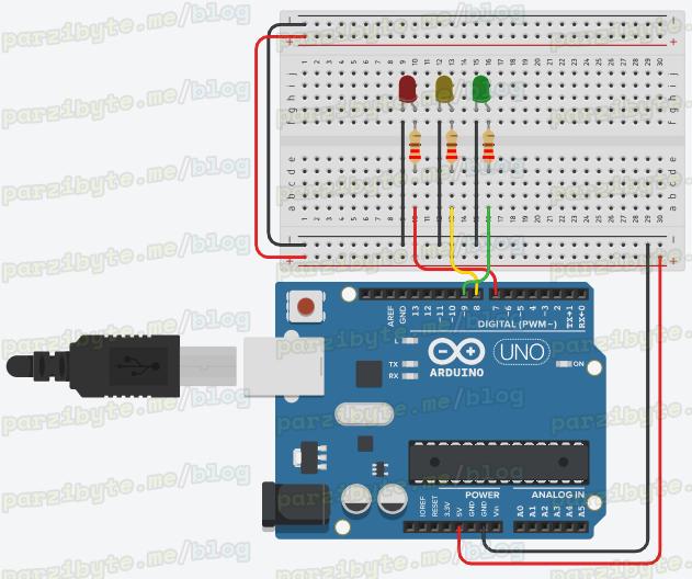 Semáforo en Arduino sin delay | Parzibyte